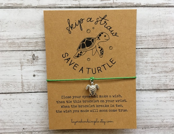 Skip a Straw Save a Turtle Turtle Bracelet Turtle Wish Bracelet Turtle Charm Bracelet Turtle Gifts Save the Turtles VSCO Charity Etsy