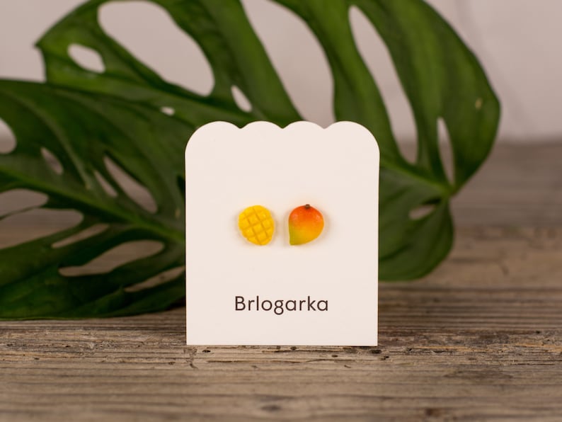 Mango Stud Earrings: Polymer Clay, Titanium Posts, Tropical Jewelry - Etsy