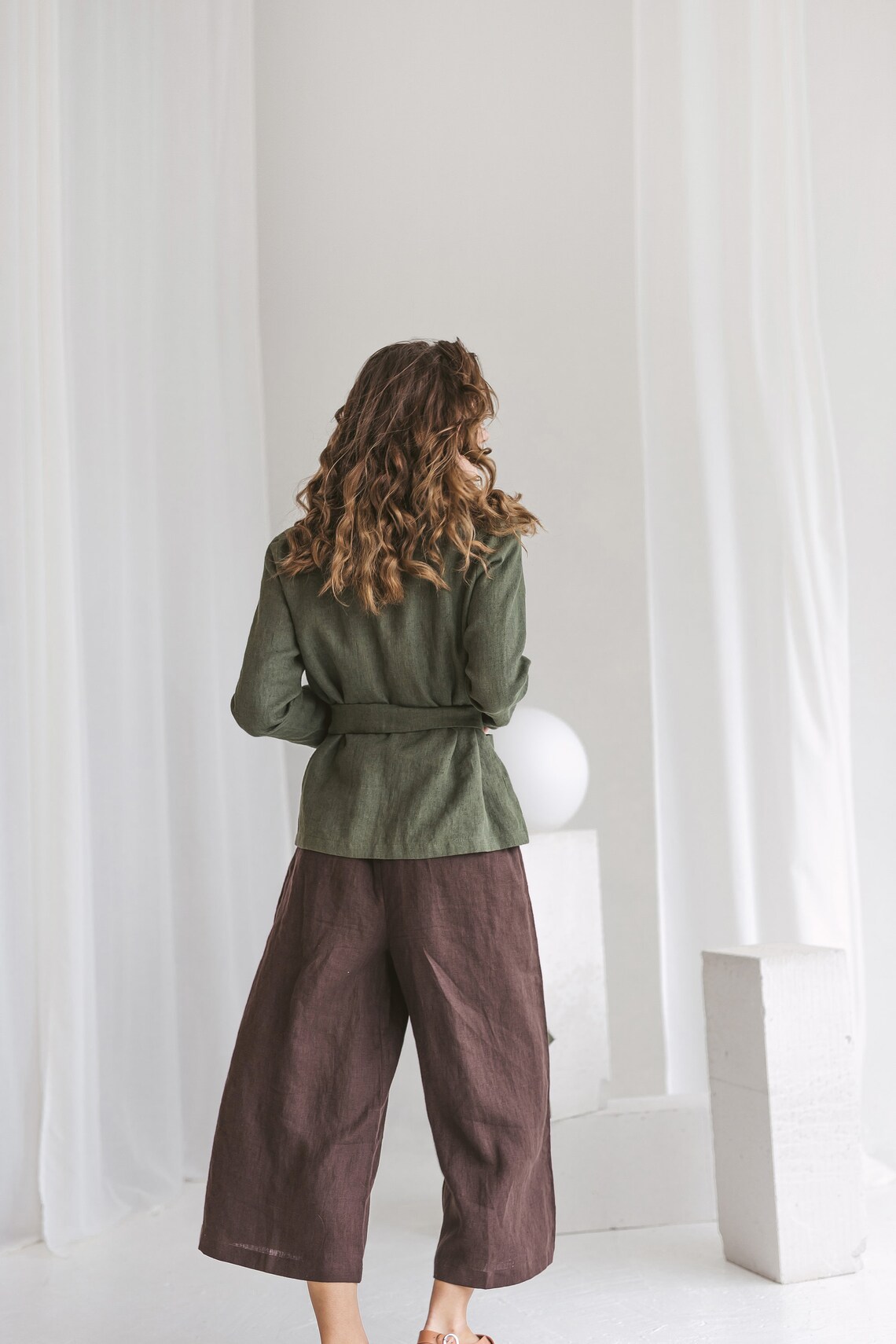 Washed Linen Jacket/coat. Slimfit Womans Jacket With Belt. Wrap Linen ...