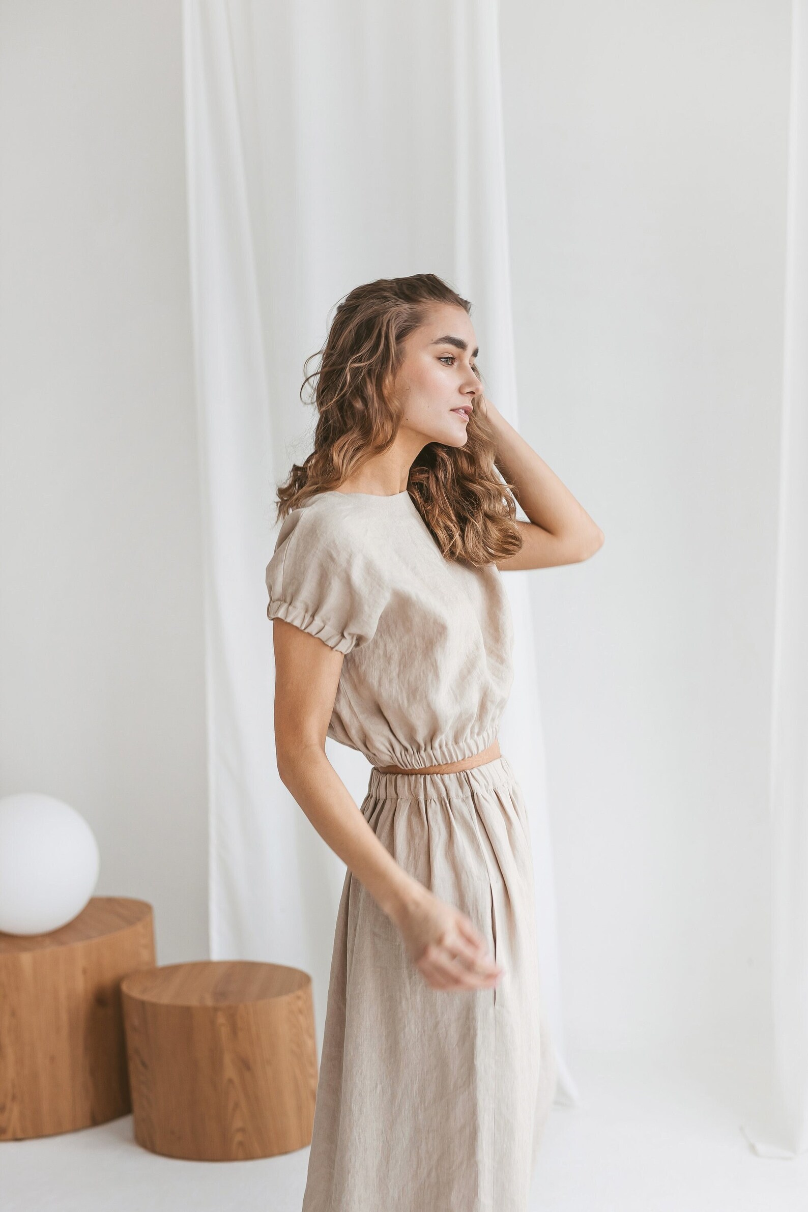 Linen Suit ISABELLA. Linen Cloth Set. Crop Top and Skirt With Slit ...