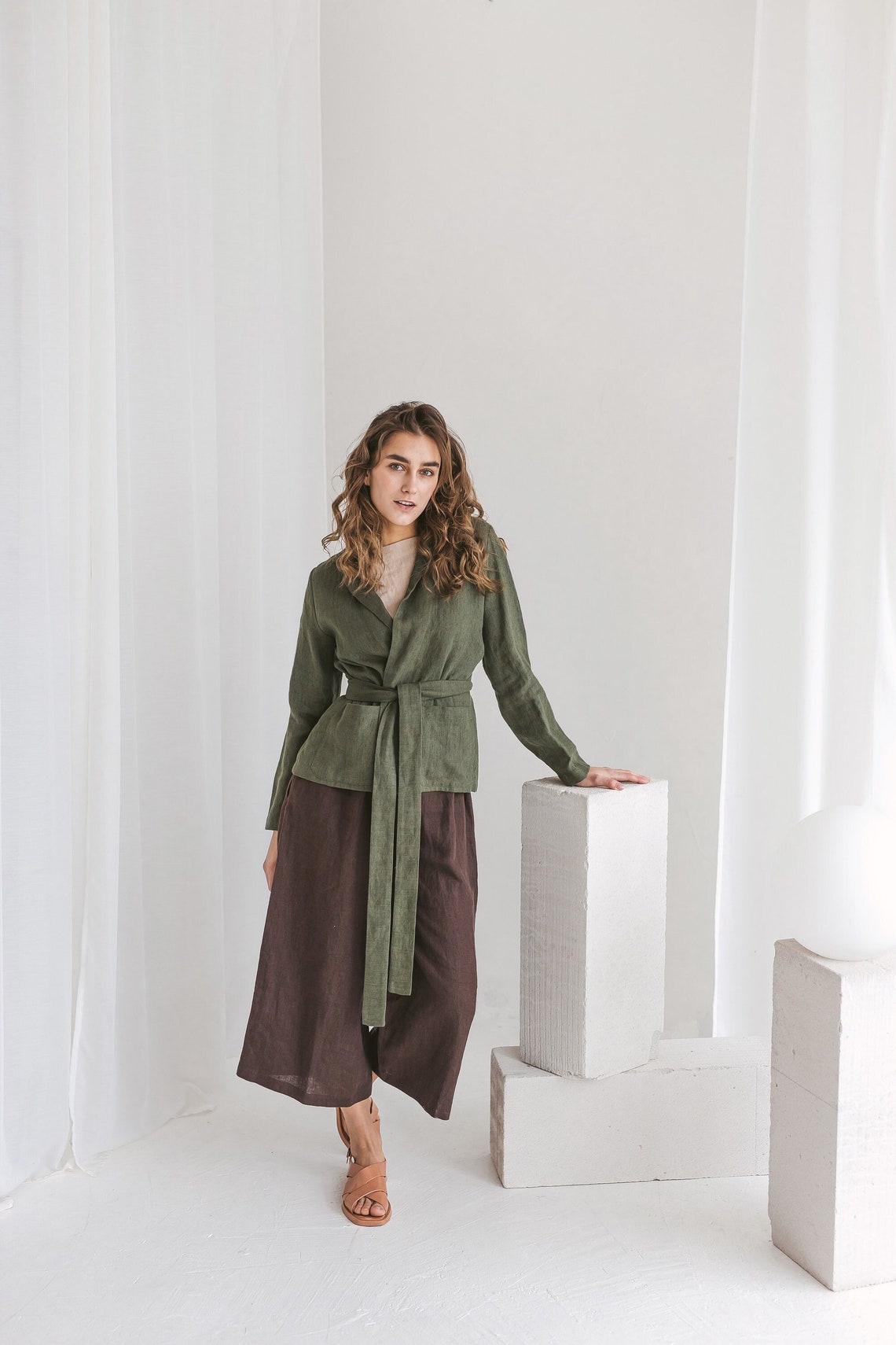 Washed Linen Jacket/coat. Slimfit Womans Jacket With Belt. Wrap Linen ...