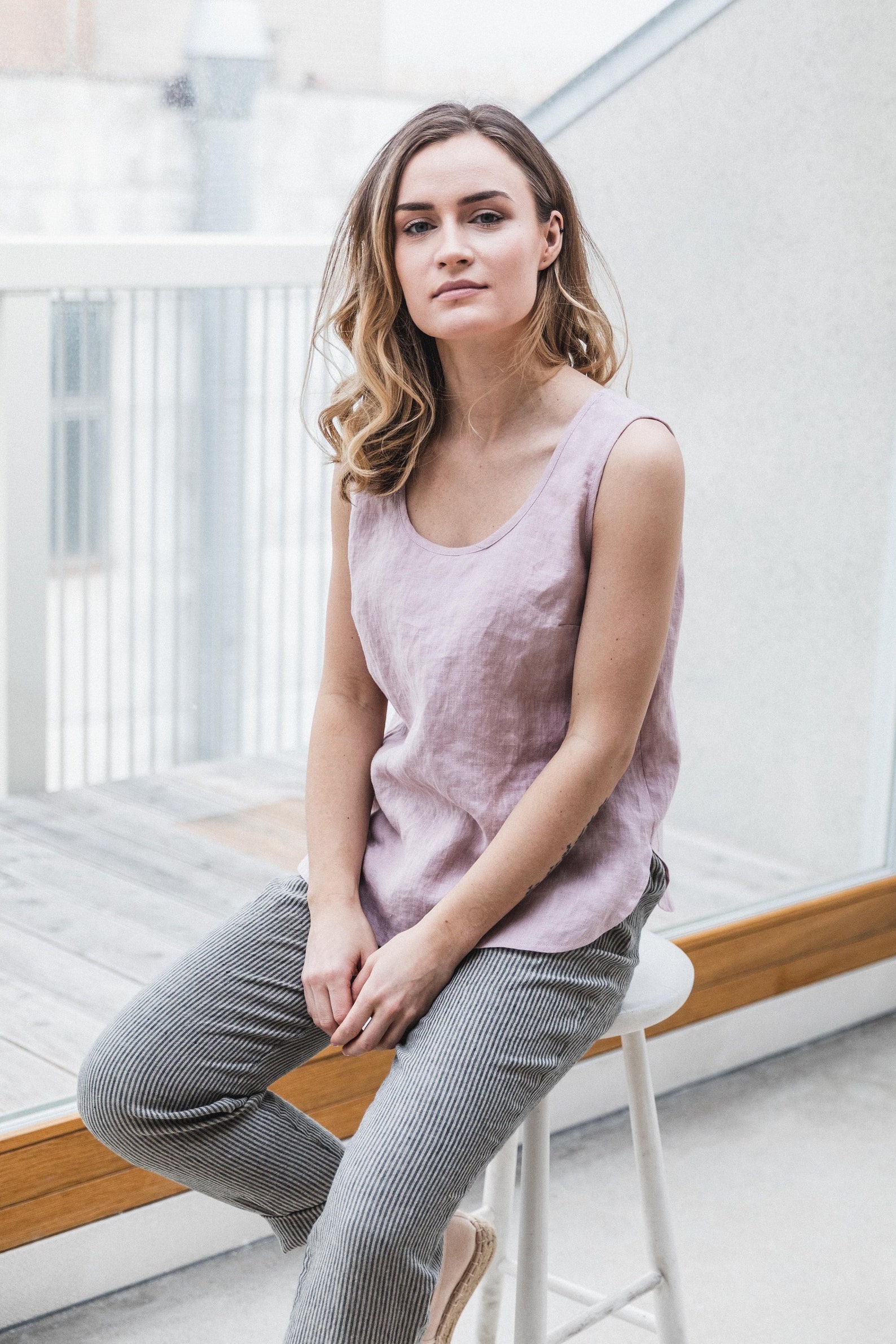 Scoop Neck Linen Blouse Evelyn Handmade Soft Linen Sleeveless Etsy