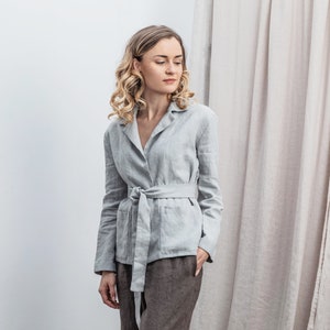 Linen Jacket. Womans Jacket With Long Sleeves. Wrap Linen Jacket. Linen ...