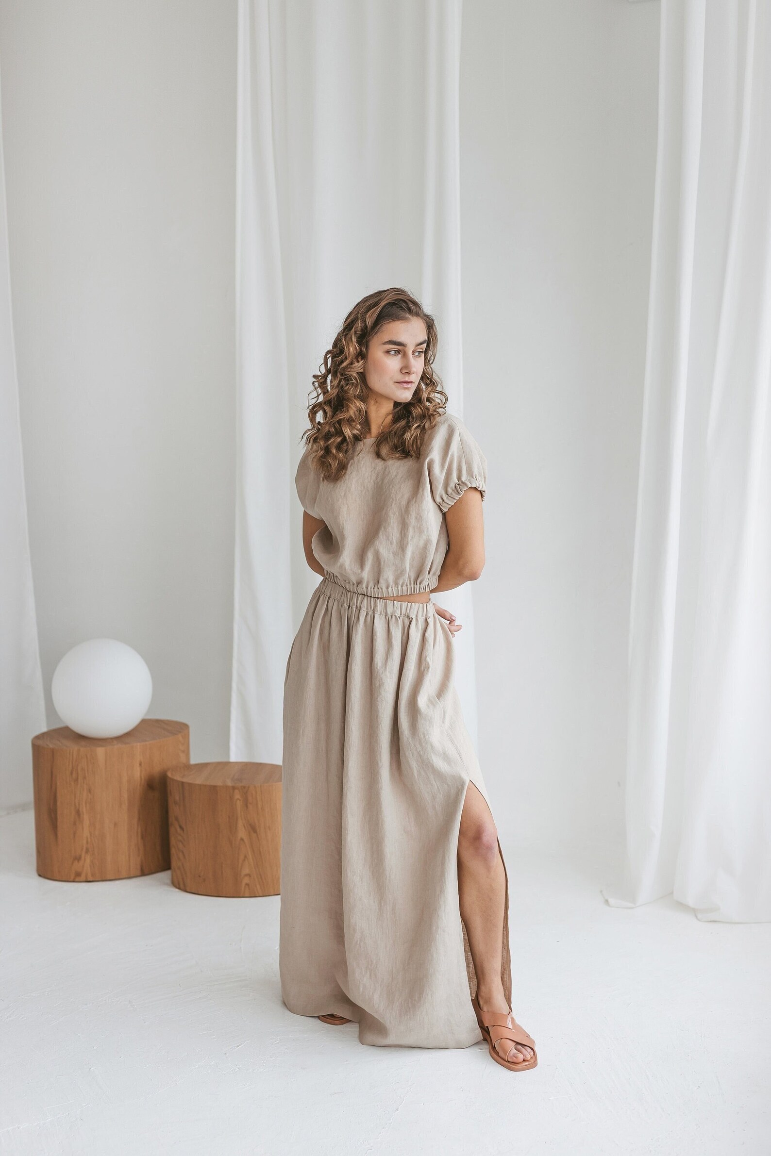Linen Suit ISABELLA. Linen Cloth Set. Crop Top and Skirt With Slit ...