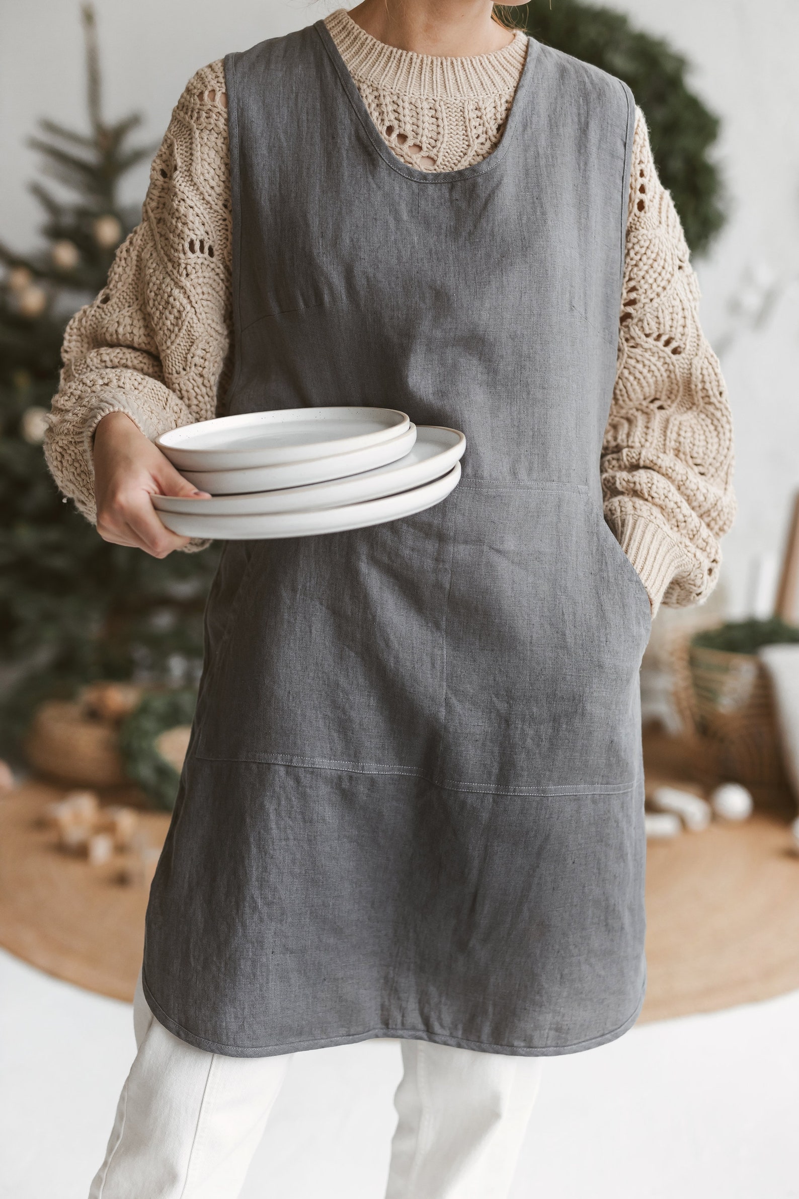 Linen Apron Dress. Full Apron. Handmade Smock. Linen Pinafore. - Etsy