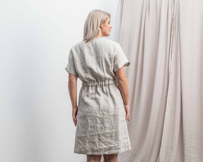 Linen Dress / Oversize Linen Tunic Dress With Split Neck and - Etsy