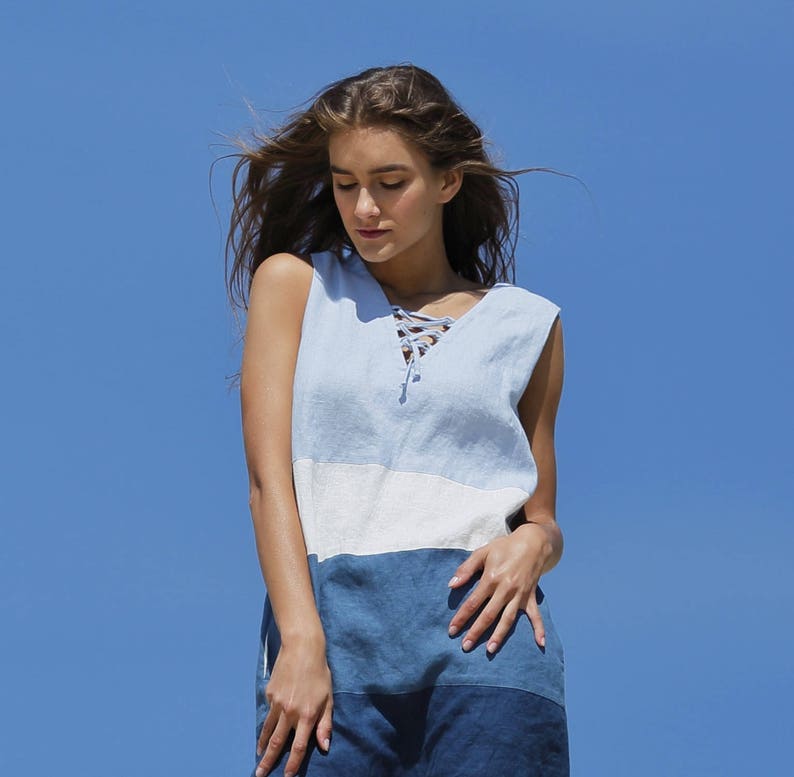 Linen Color-blocking Bridesmaid Dress. Colorblock Dress. - Etsy