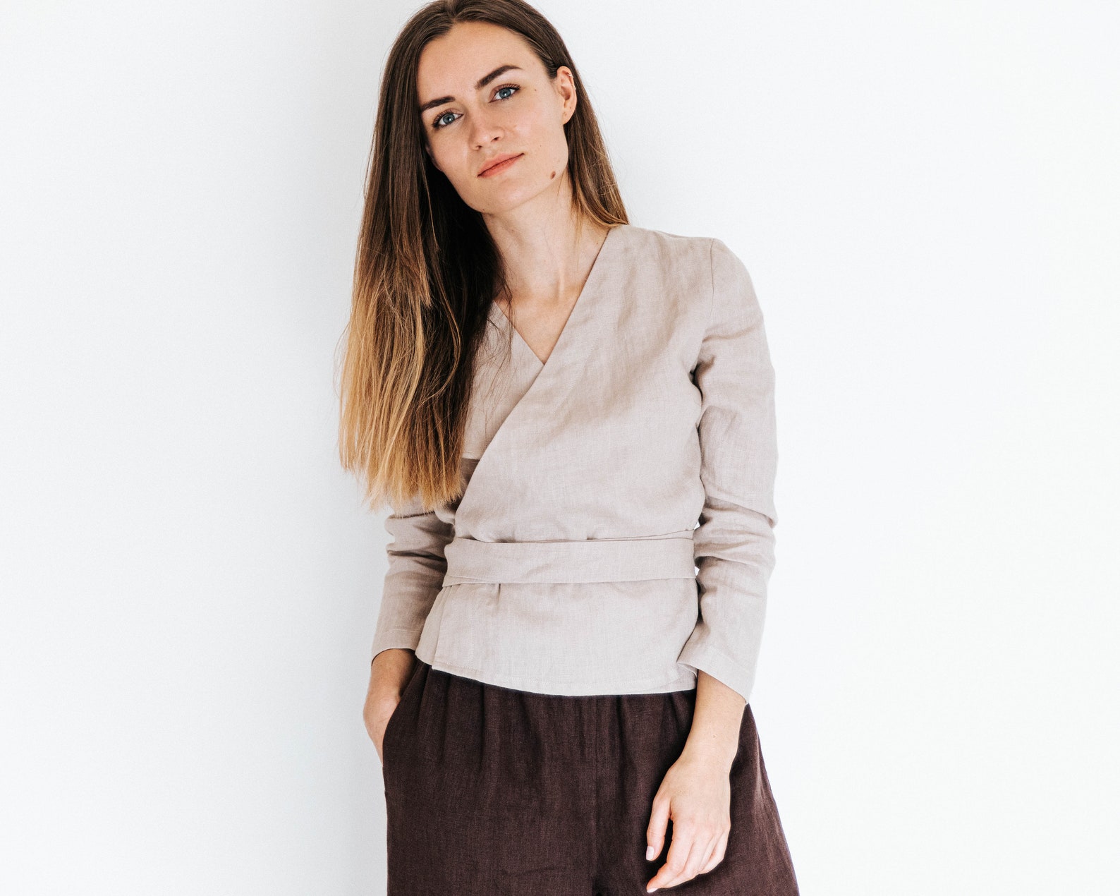 Linen Wrap Top. Soft Linen Wrap Shirt With Long Sleeves. - Etsy