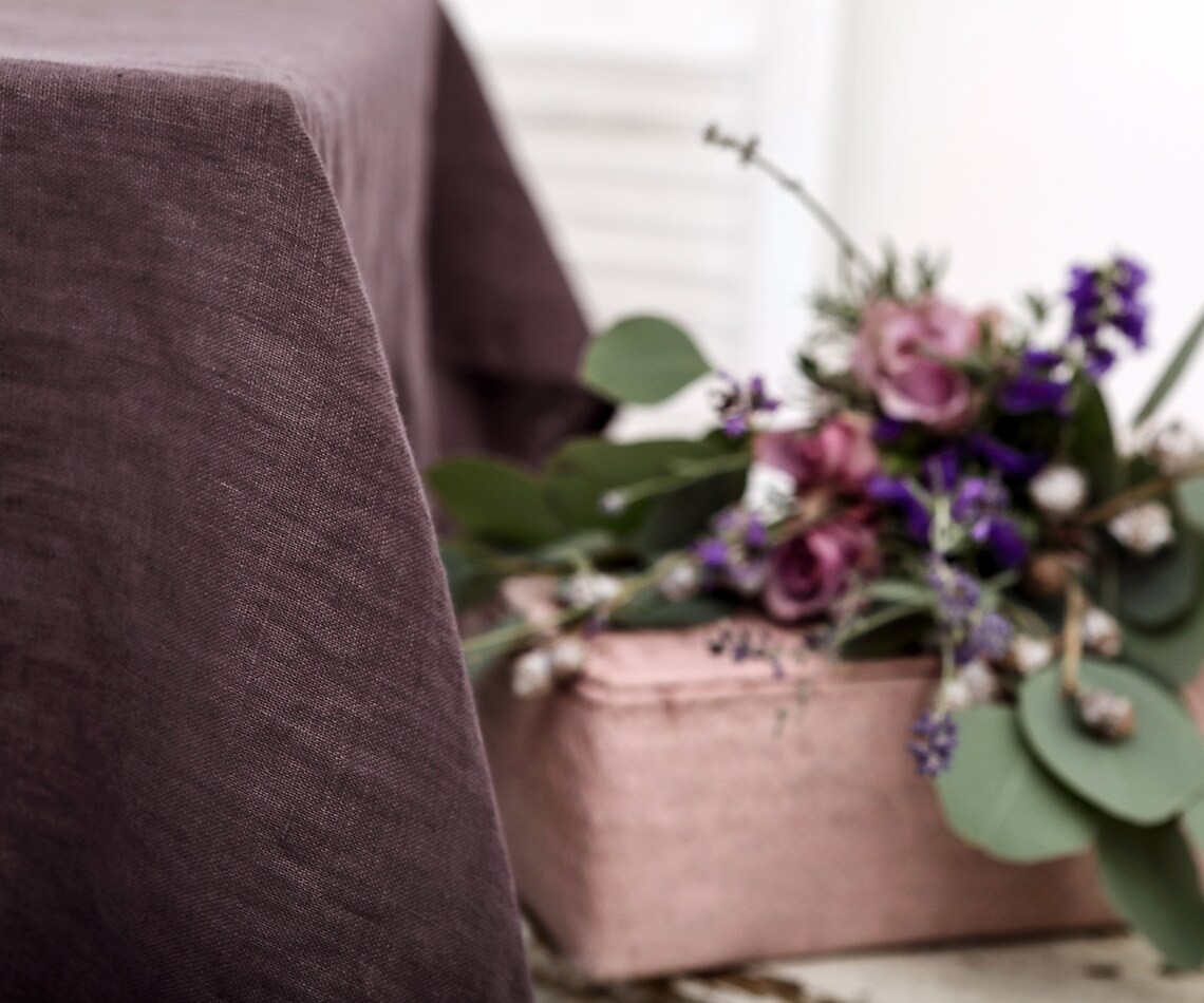 Linen Tablecloth. Washed Linen Tablecloth. Table Cloth in Plum Color ...