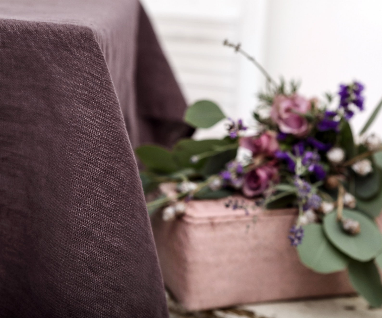 Linen Tablecloth. Washed Linen Tablecloth. Table Cloth in Plum Color ...
