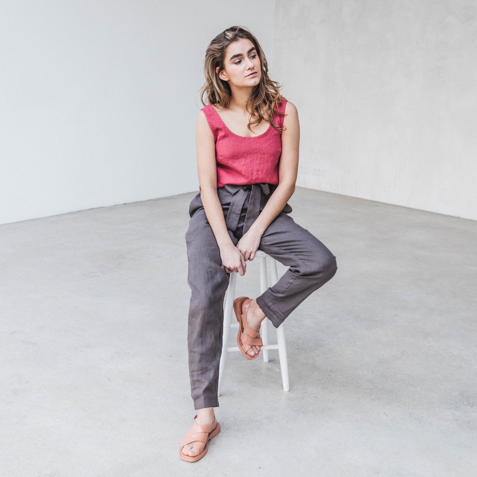 Linen Pants With Pockets. High Waisted Tapered Woman's Trousers With ...