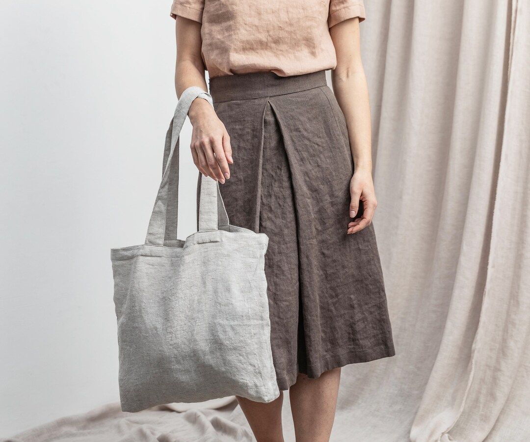 Large Linen Bag. Natural Shopping Bag With Inside Pocket. Linen Tote ...