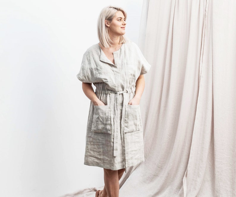 Linen Dress / Oversize Linen Tunic Dress With Split Neck and - Etsy
