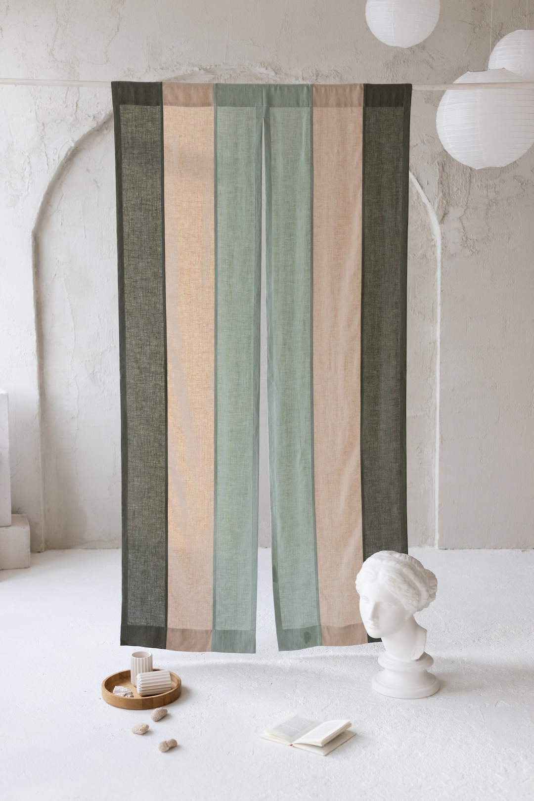 Japanese Door Color Block Curtains. Natural Linen Noren. Medium Weight ...