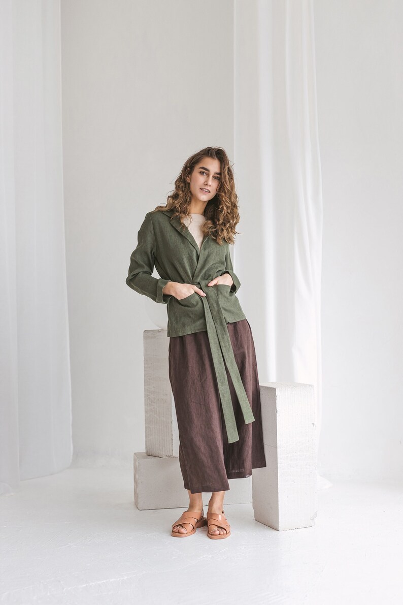 Washed Linen Jacket/coat. Slimfit Womans Jacket With Belt. Wrap Linen ...