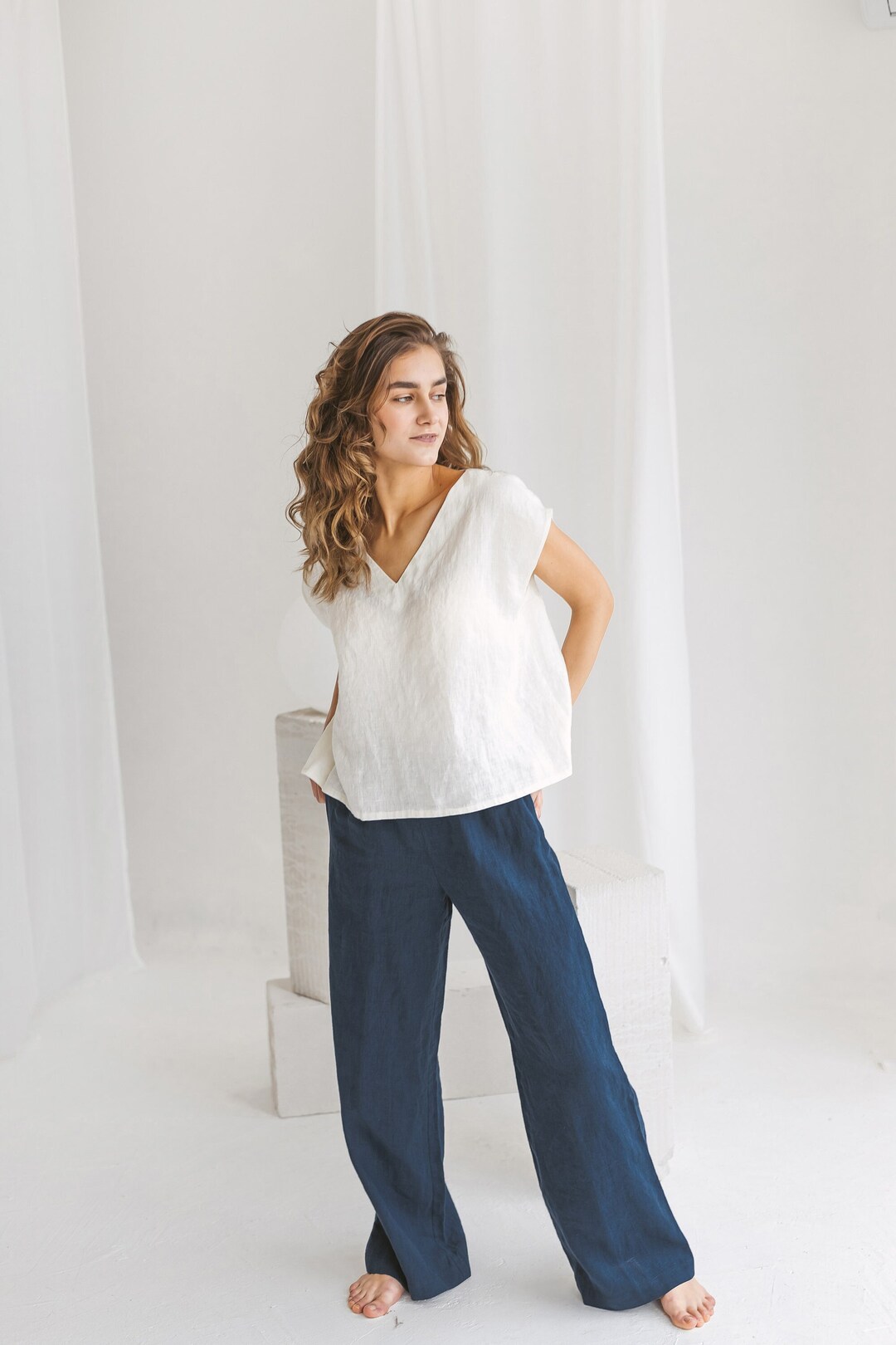 AVA Modern Linen Crop Top With V Neck Cream White Color. Oversize Crop ...
