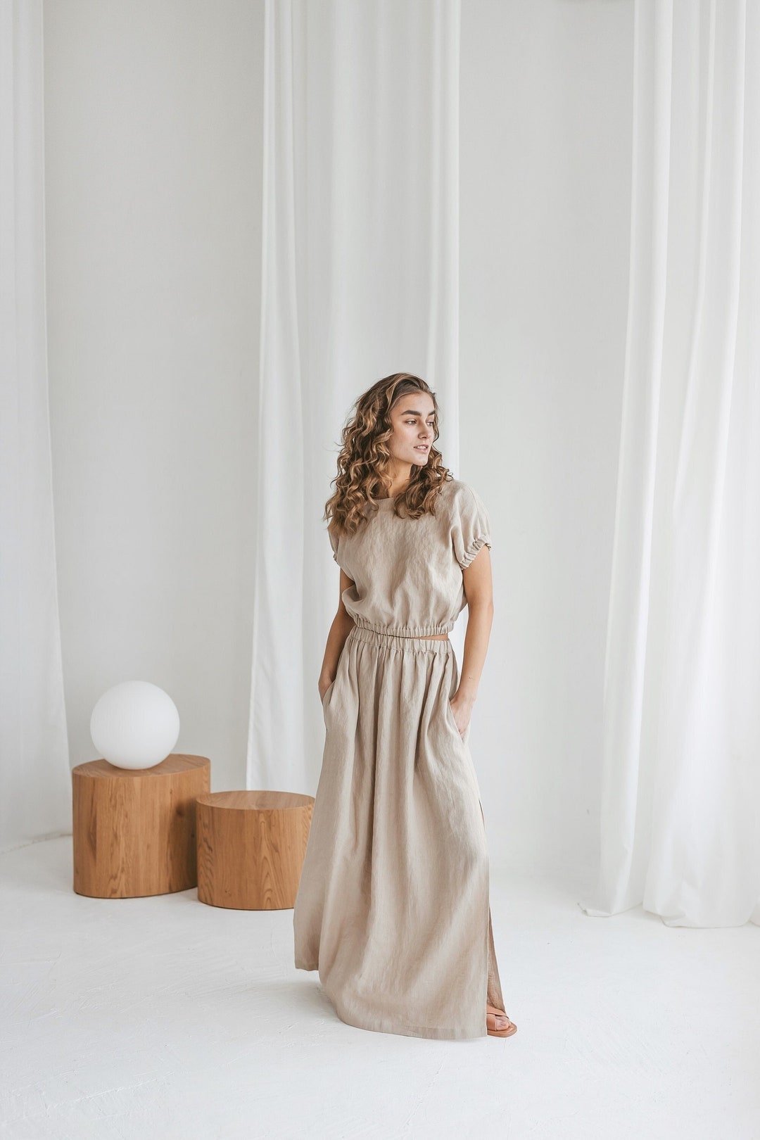 Linen Suit ISABELLA. Linen Cloth Set. Crop Top and Skirt With Slit ...