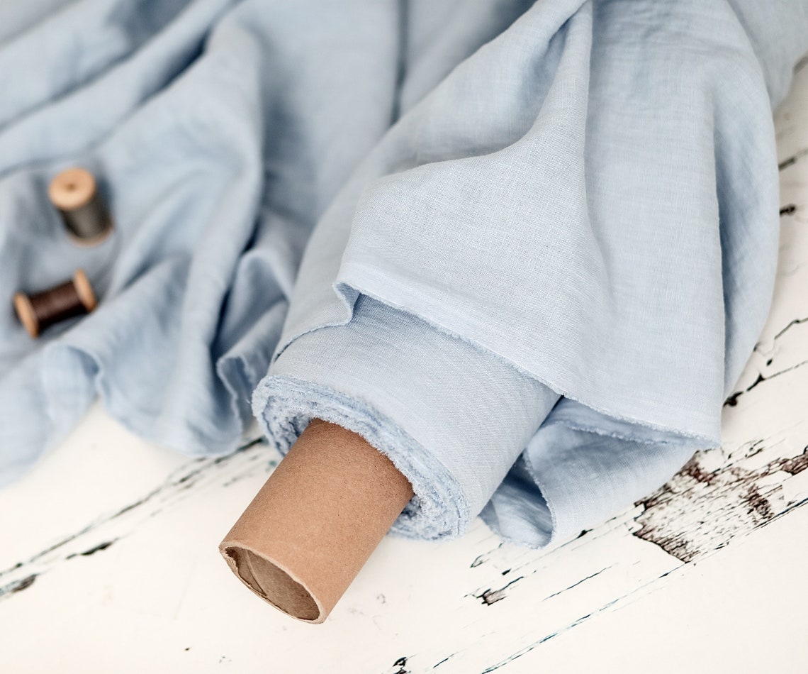 Lithuanian Linen. Linen Fabric. Sky Blue Color Linen. Medium - Etsy
