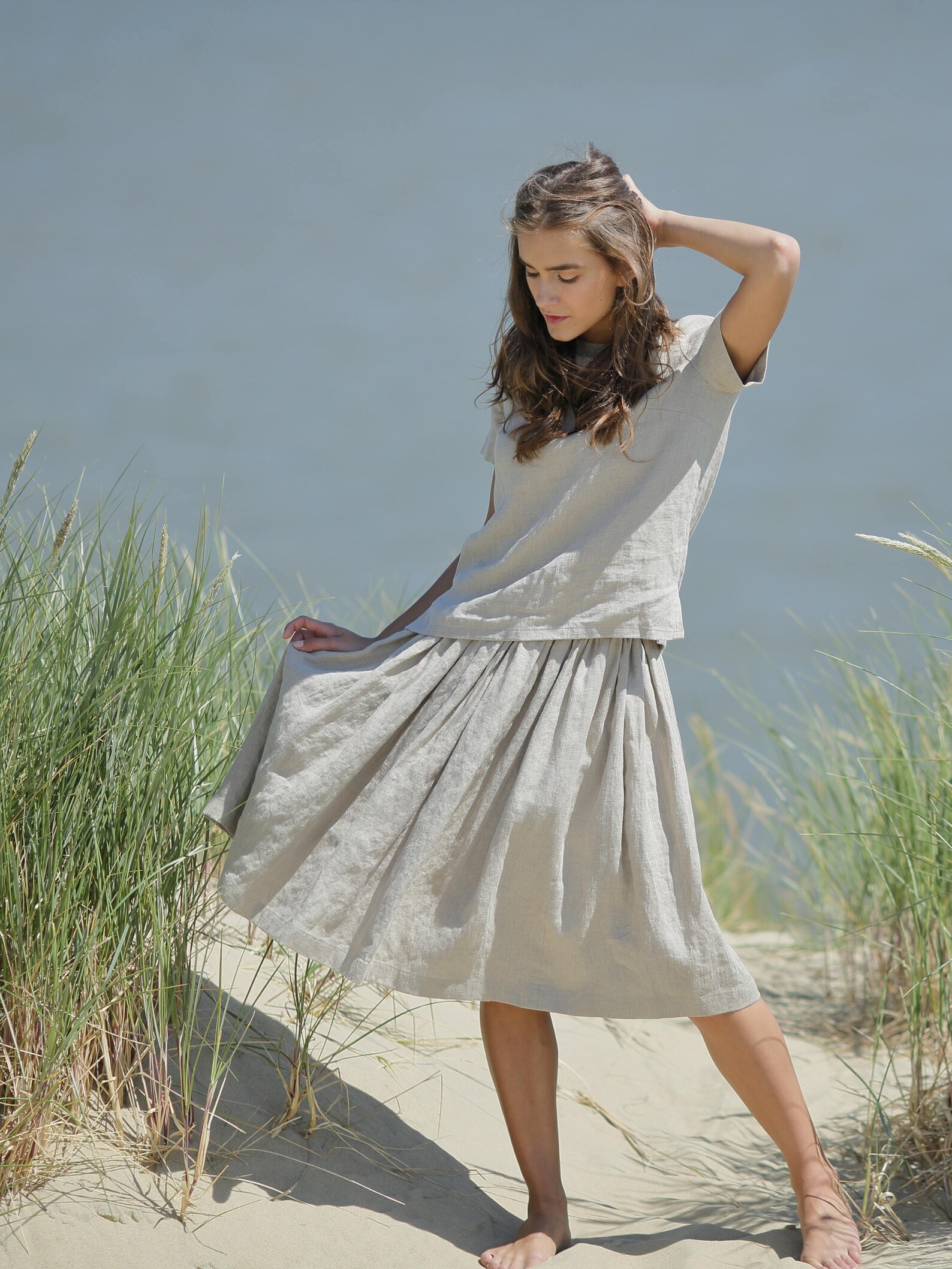 Linen Set. Tank Top and A Line Skirt. Linen Suite. Summer Blouse and ...