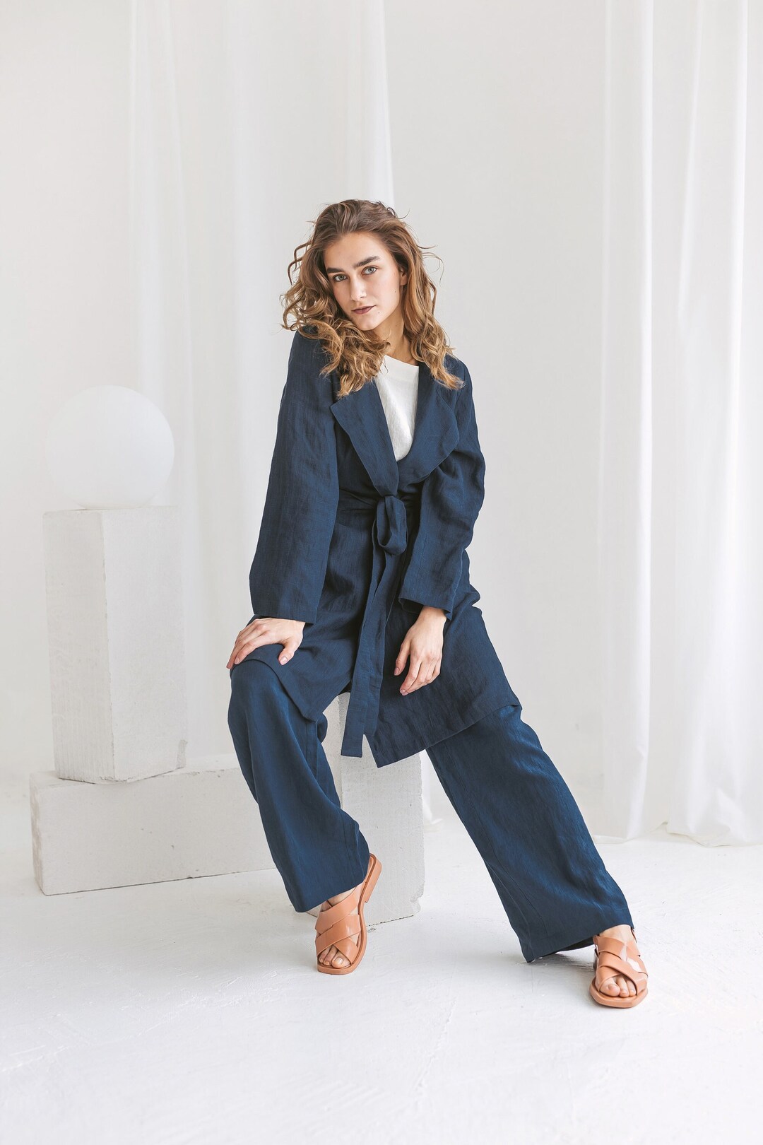 Long Linen Coat. Heavy Weight Linen Coat. Loose Linen Jacket With Deep ...