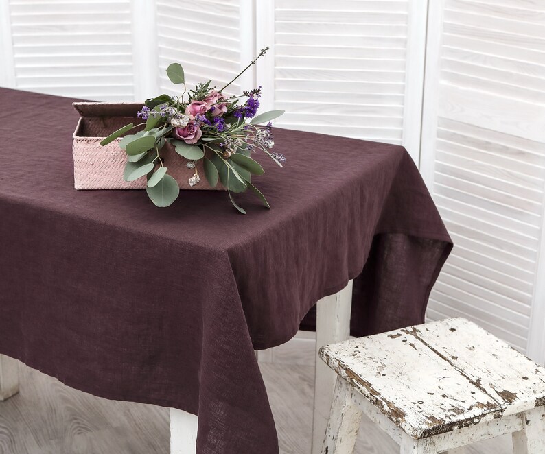 Linen Tablecloth. Washed Linen Tablecloth. Table Cloth in Plum Color ...