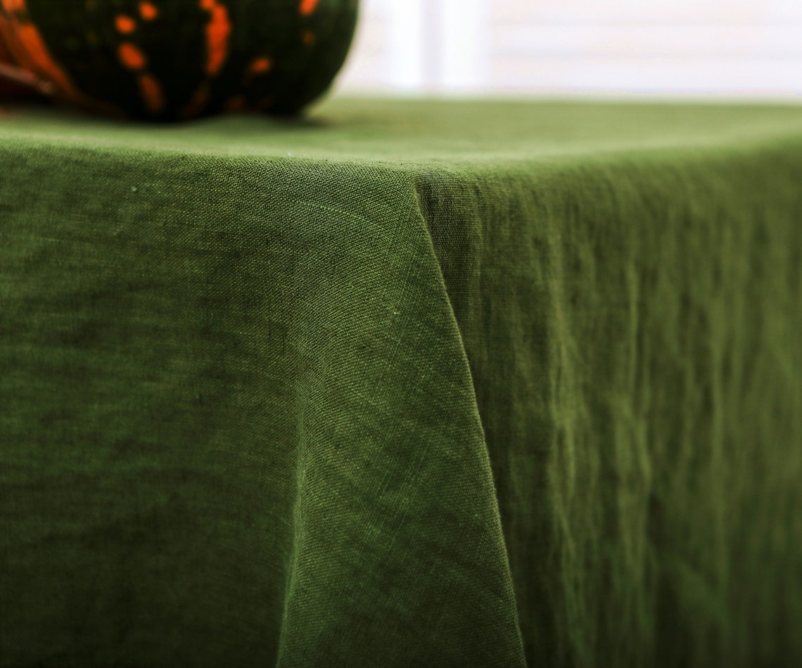 Linen Tablecloth. Washed Linen Tablecloth. Table Cloth in Forest Green ...