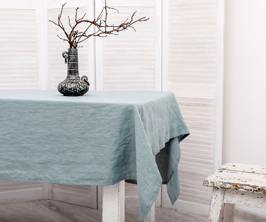 Linen Tablecloth. Washed Linen Tablecloth. Table Cloth in Mint Color ...