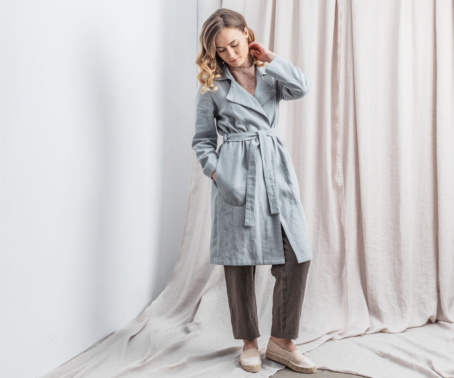 Linen Coat in Heavy Weight Linen Fabric / Loose Knee Length - Etsy