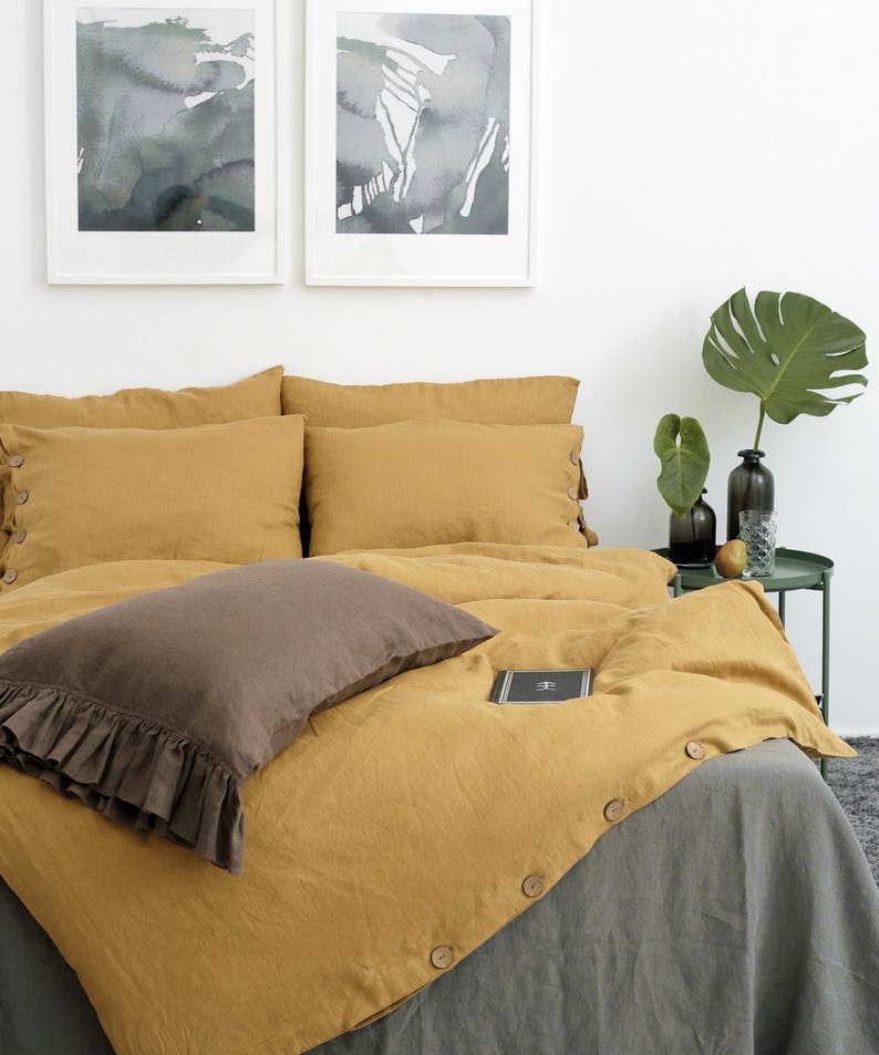 Linen Duvet Cover. Mustard Color Duvet. Linen Quilts. Linen - Etsy