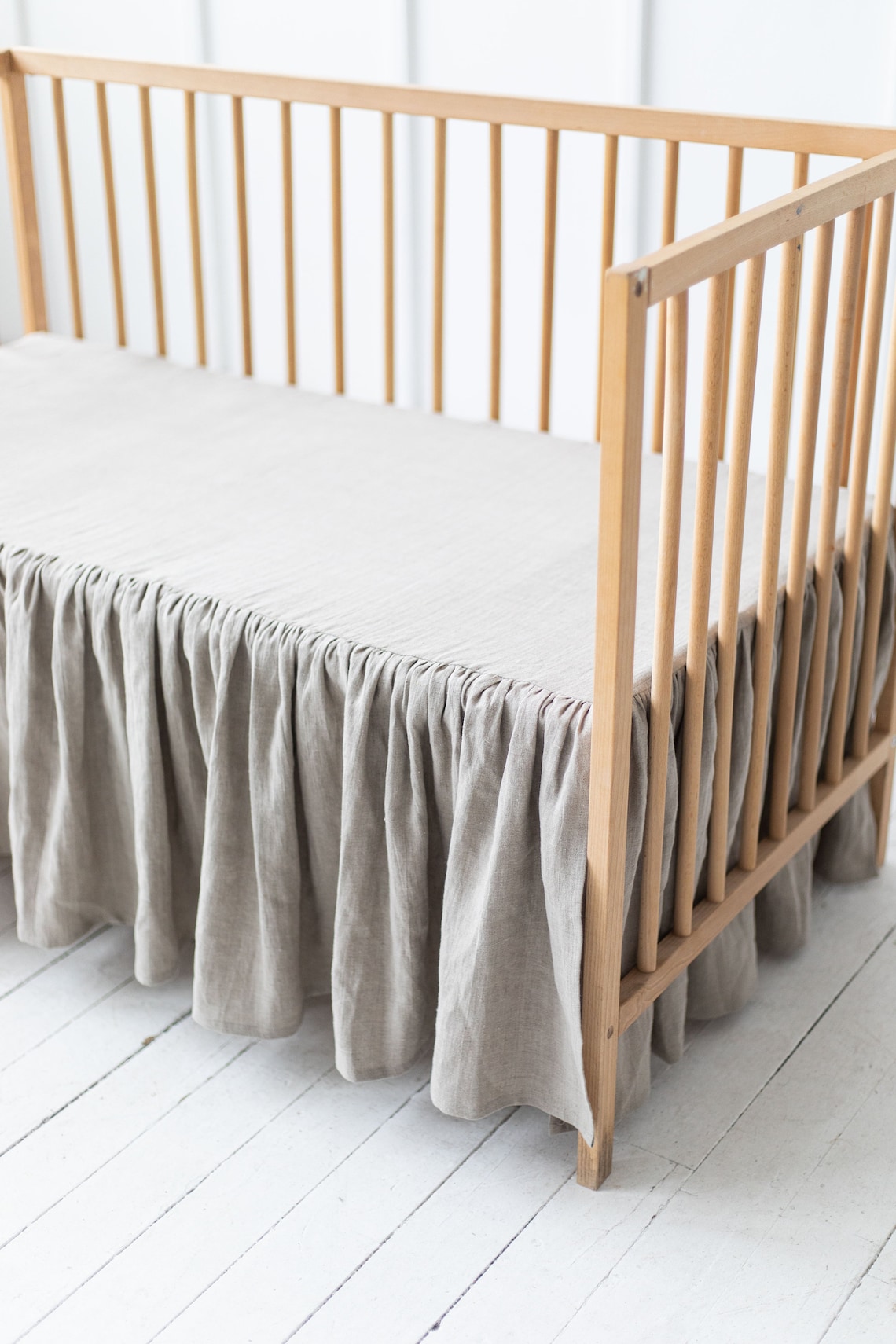 Linen Ruffled Crib Skirt for Boy or Girl.baby Bed Crib Skirt. Crib Dust ...