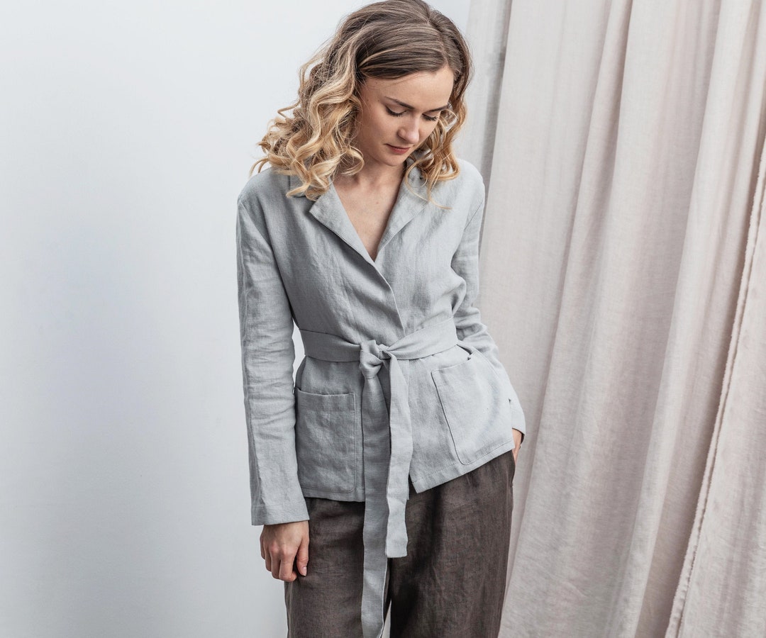 Linen Jacket. Womans Jacket With Long Sleeves. Wrap Linen Jacket. Linen ...