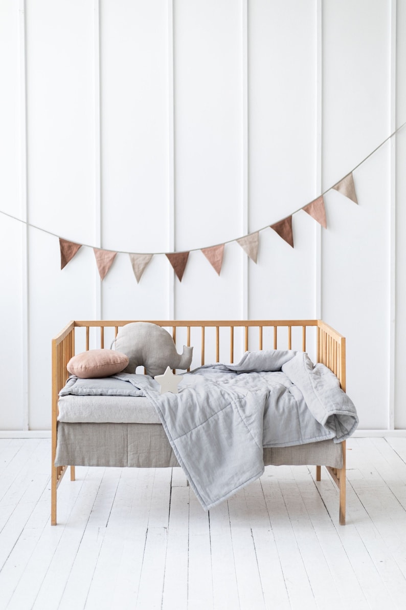 Linen Baby Quilt.quilted Linen Blanket for Baby Crib.linen Bedspread ...