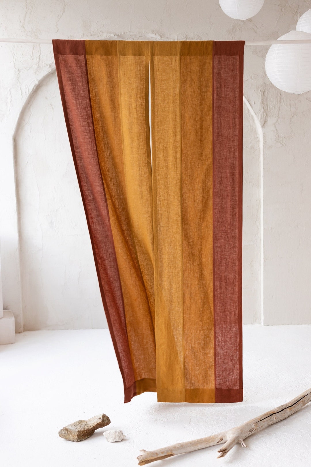 Noren Color Block in Natural Linen. Custom Size Japanese Door Noren ...
