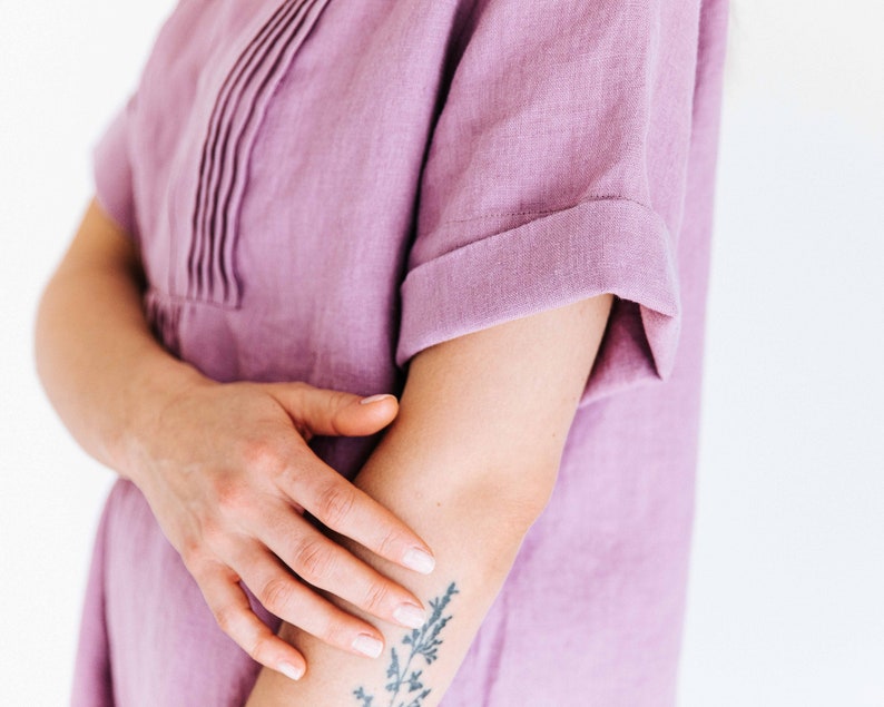 Modern Linen Tunic Dress HAZEL With Split Neck in Rosy Mauve | Etsy