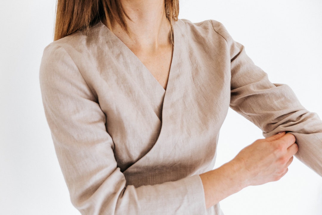 Linen Wrap Top. Soft Linen Wrap Shirt With Long Sleeves. Available in ...