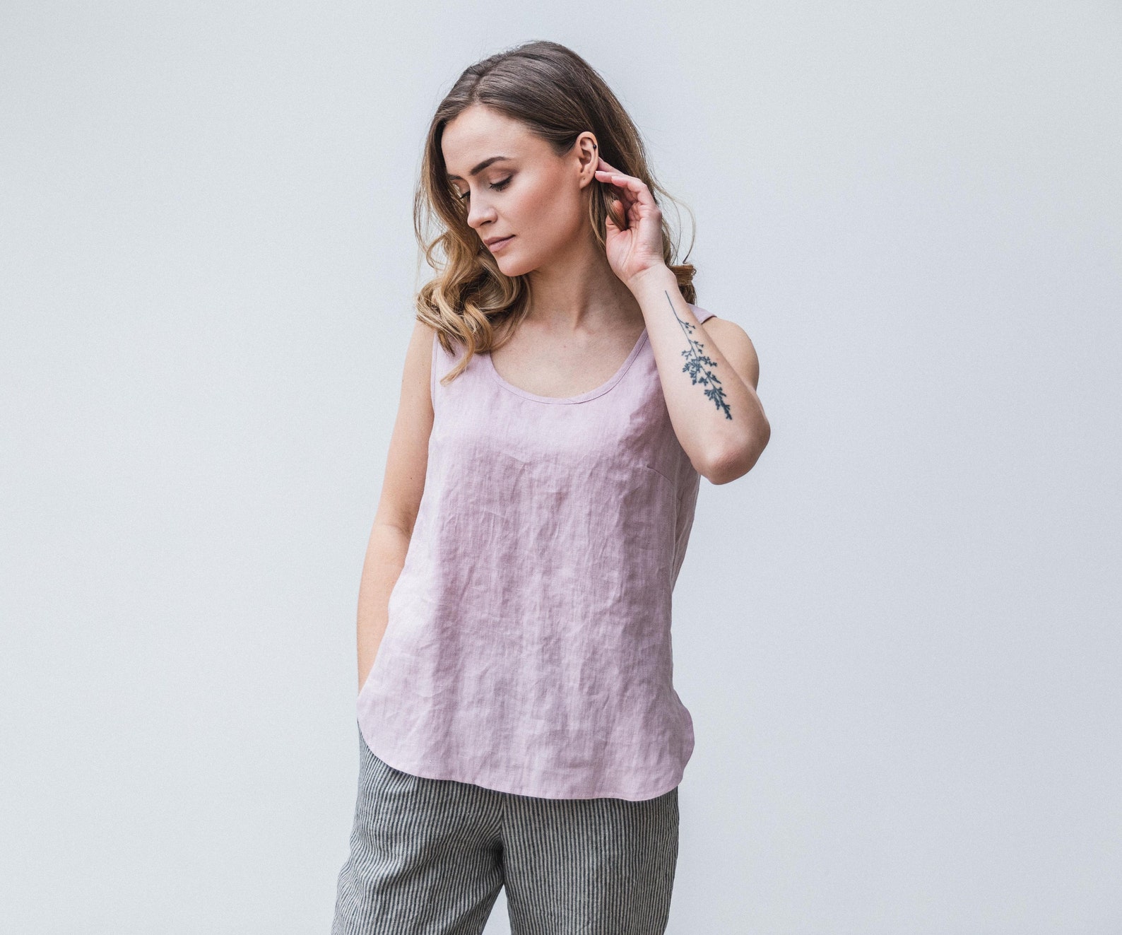 Scoop Neck Linen Blouse Evelyn Handmade Soft Linen Sleeveless Etsy