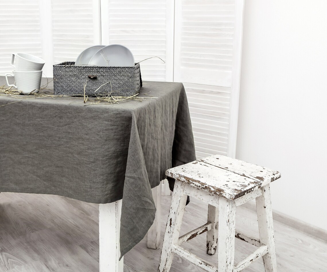 Linen Tablecloth. Washed Linen Tablecloth. Table Cloth in Graphite ...