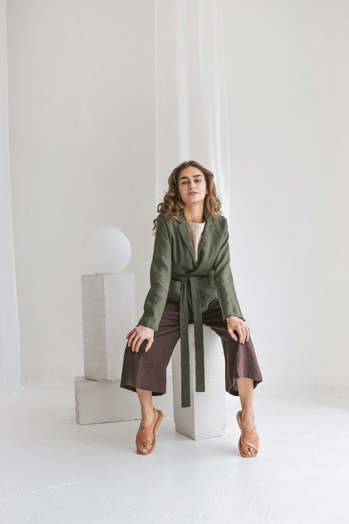 Washed Linen Jacket/coat. Slimfit Womans Jacket With Belt. Wrap Linen ...
