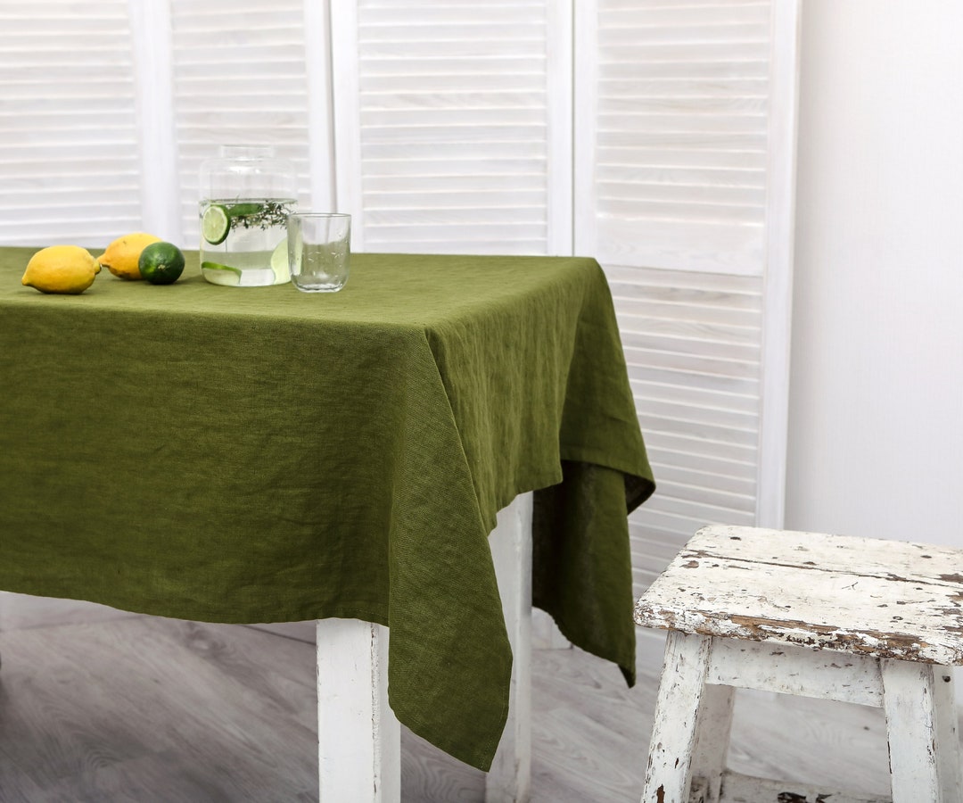 Linen Tablecloth. Washed Linen Tablecloth. Table Cloth in Moss Green ...