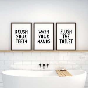 Kids Bathroom Decor, Bathroom Rules Sign, Wash Your Hands Flush the ...