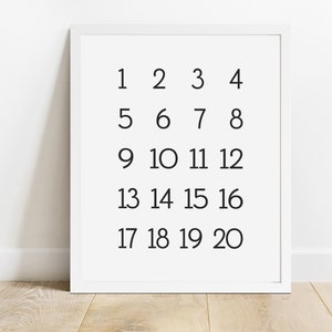 Modern Number Printable 1-20 Number Poster Minimalist | Etsy