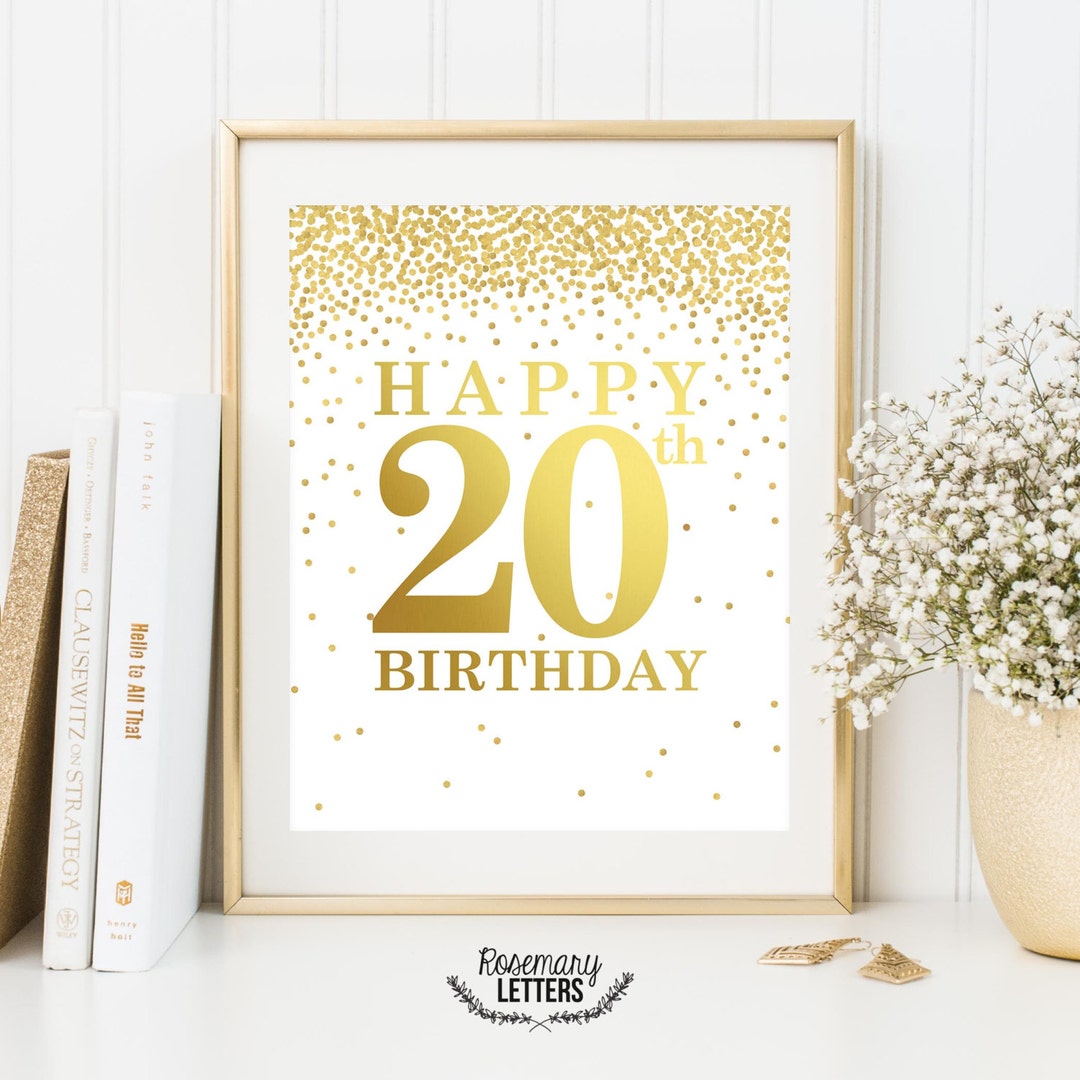 Happy 20th Birthday, Printable 20th Birthday Decor, 20th Birthday Sign ...