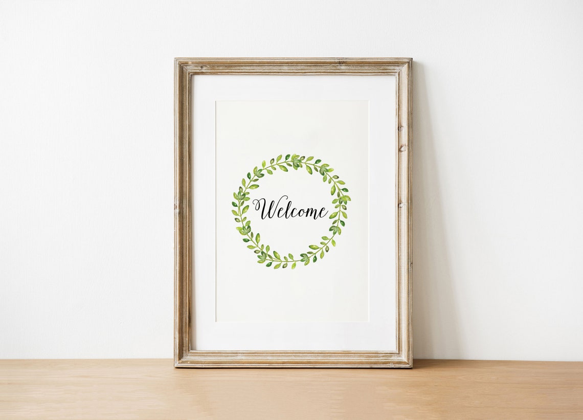 Printable Welcome Sign With Wreath Welcome Calligraphy Signs | Etsy
