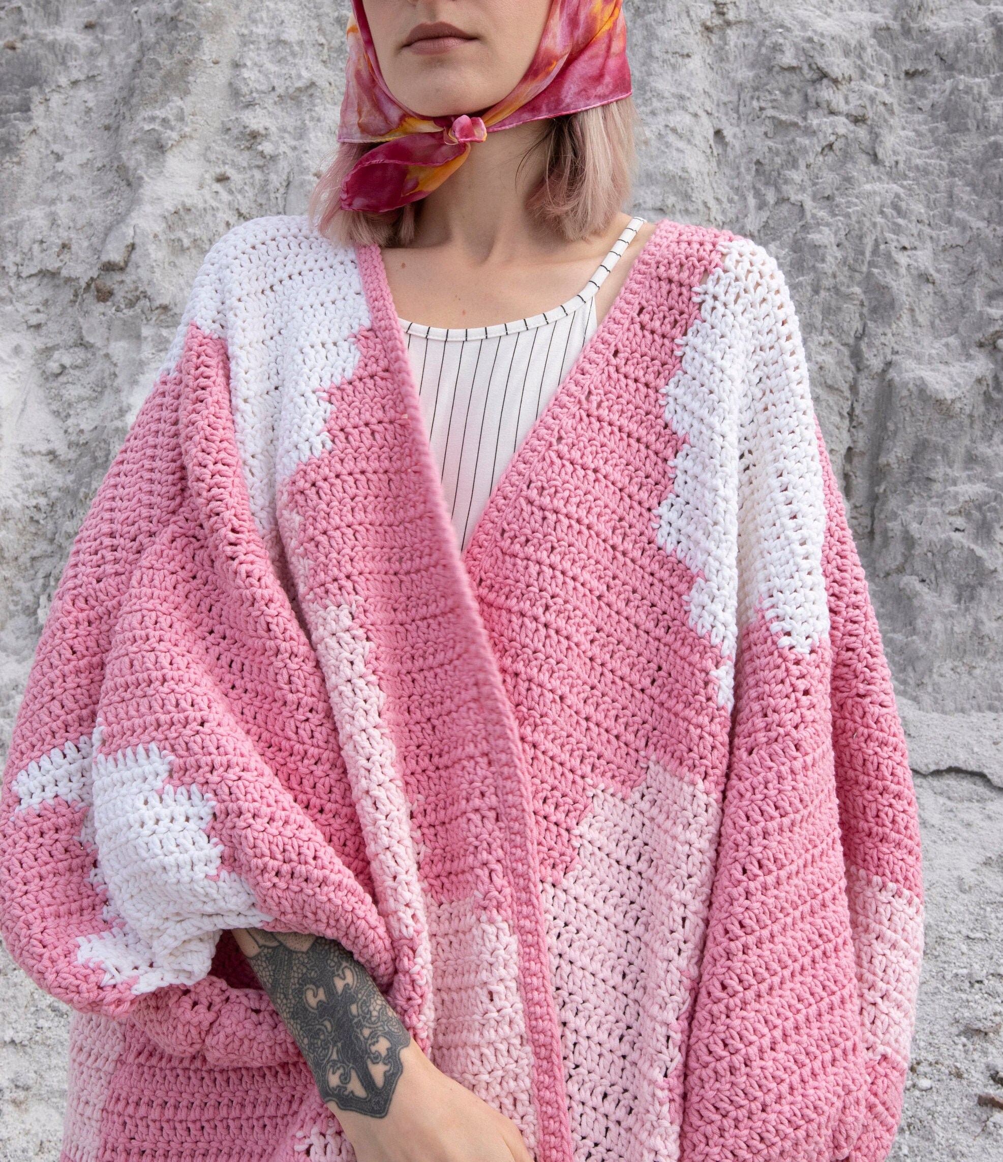 Huge Handmade Crochet Cardigan in Pink/White. Maxi Cardigan | Etsy