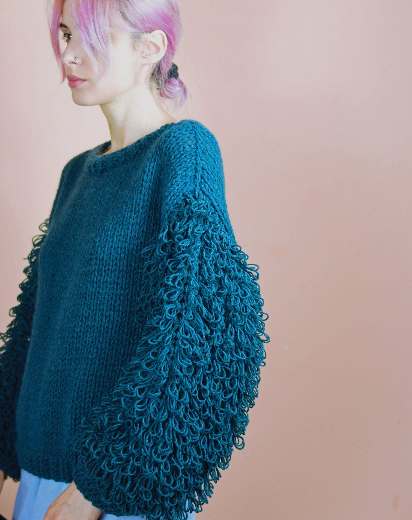 Slouchy Sweater With Loopy Sleeves. Chunky Sweater. Cozy | Etsy