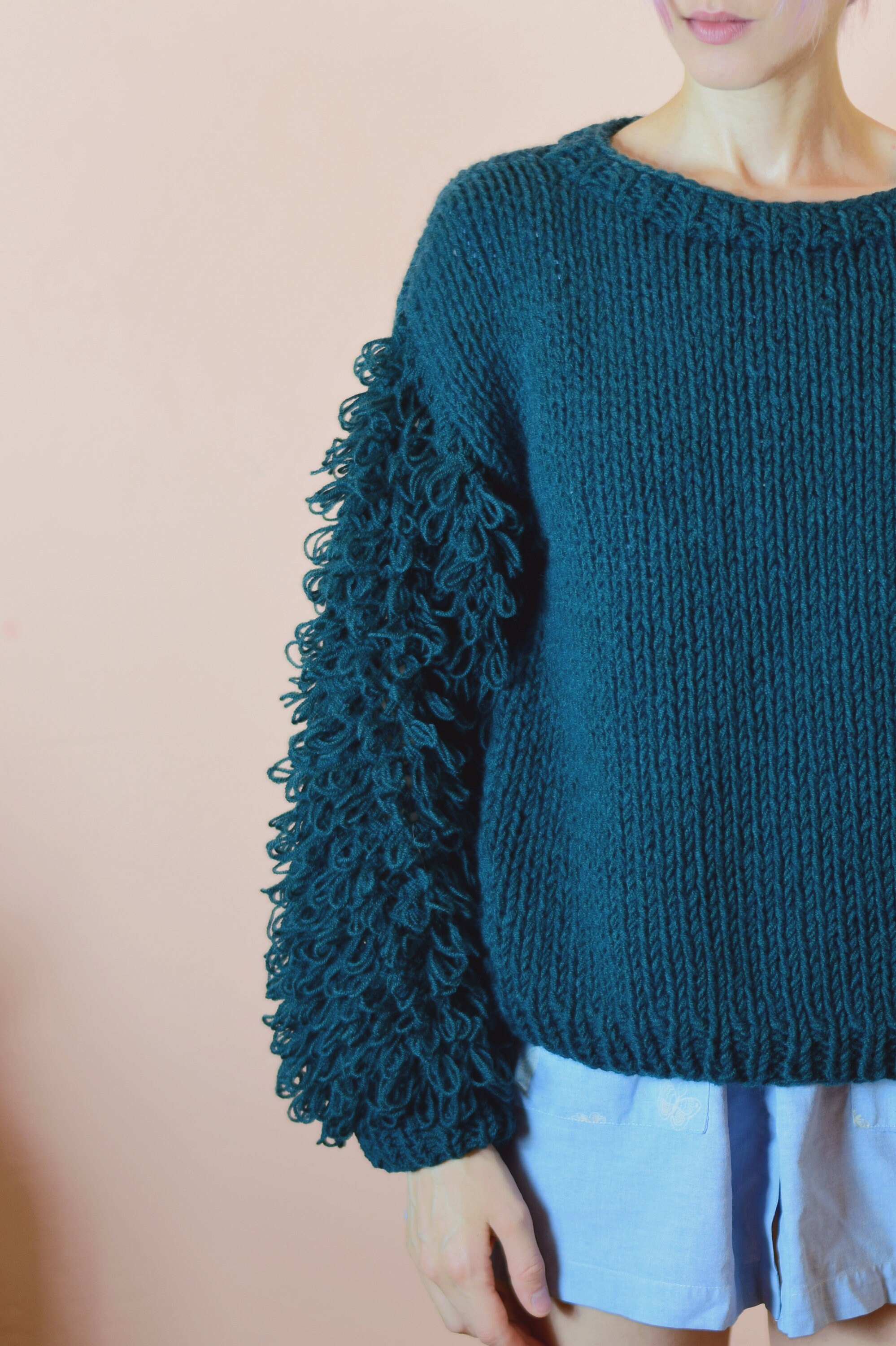 Slouchy Sweater With Loopy Sleeves. Chunky Sweater. Cozy | Etsy