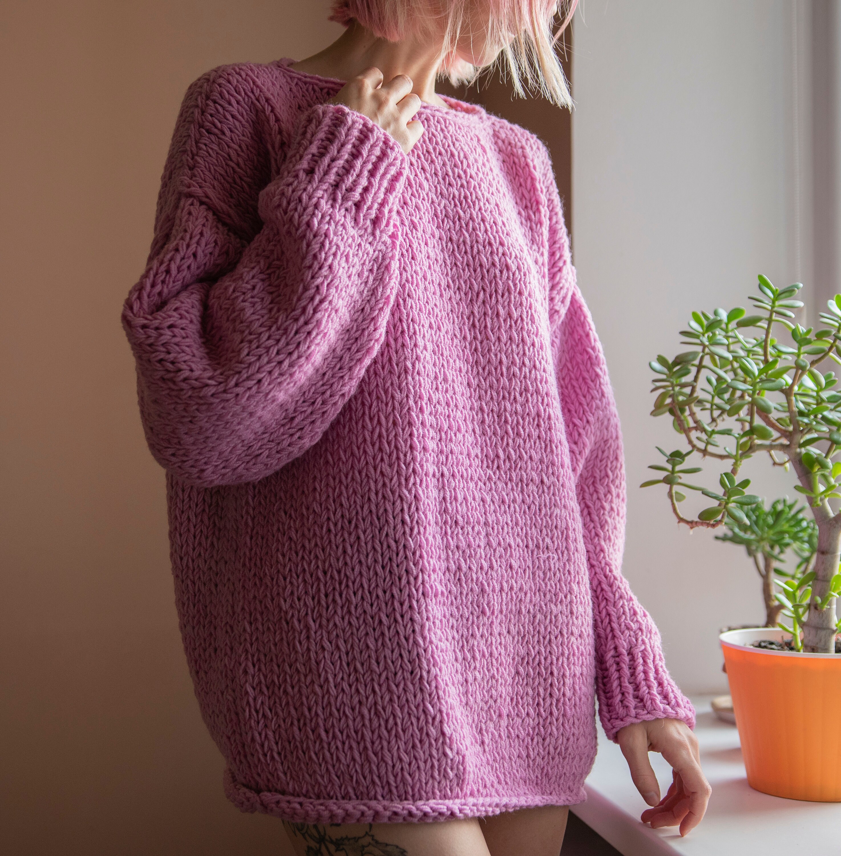 Oversize Chunky Sweater With Long Sleeves. Basic Hand Knitt - Etsy