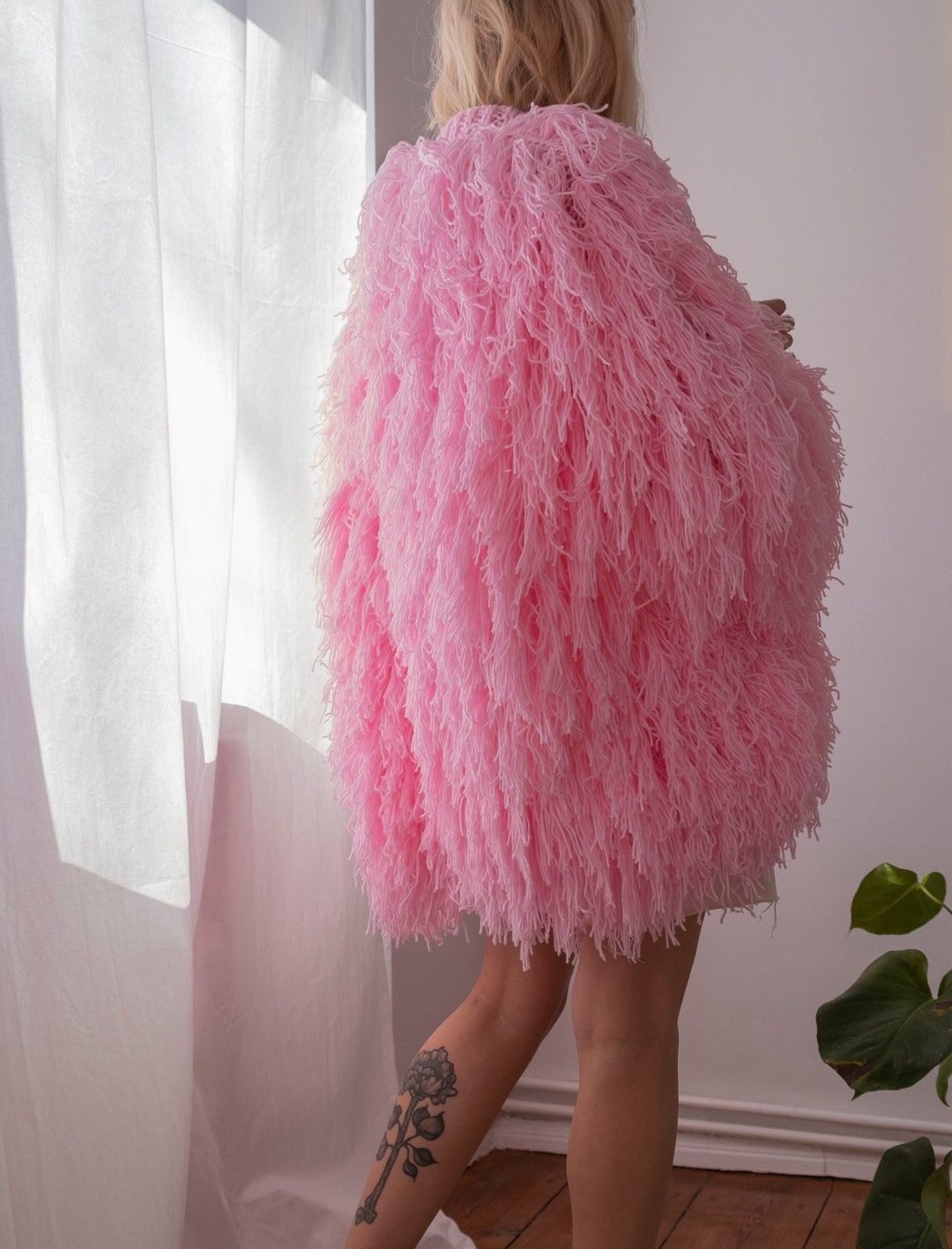 Mid Length Shaggy Jacket With Long Sleeves. Fringe Coat. Handknit Boho ...