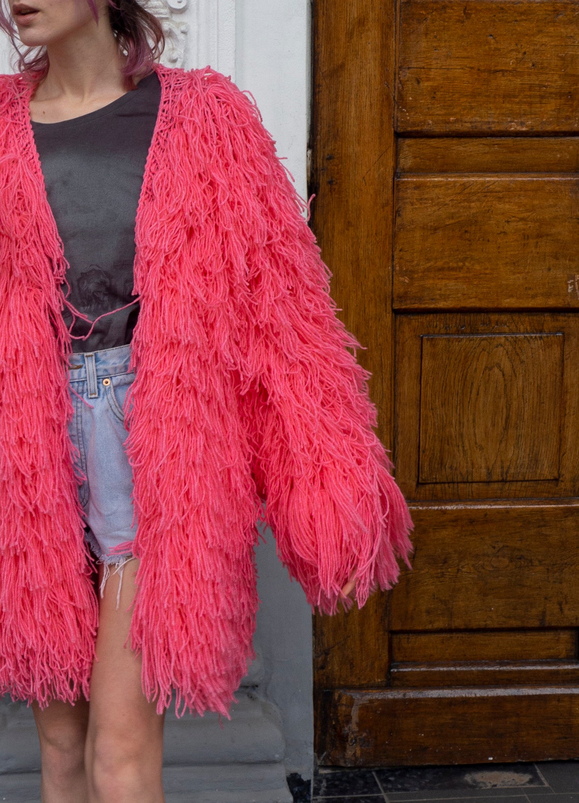 Mid Length Shaggy Jacket With Long Sleeves. Fringe Coat. - Etsy
