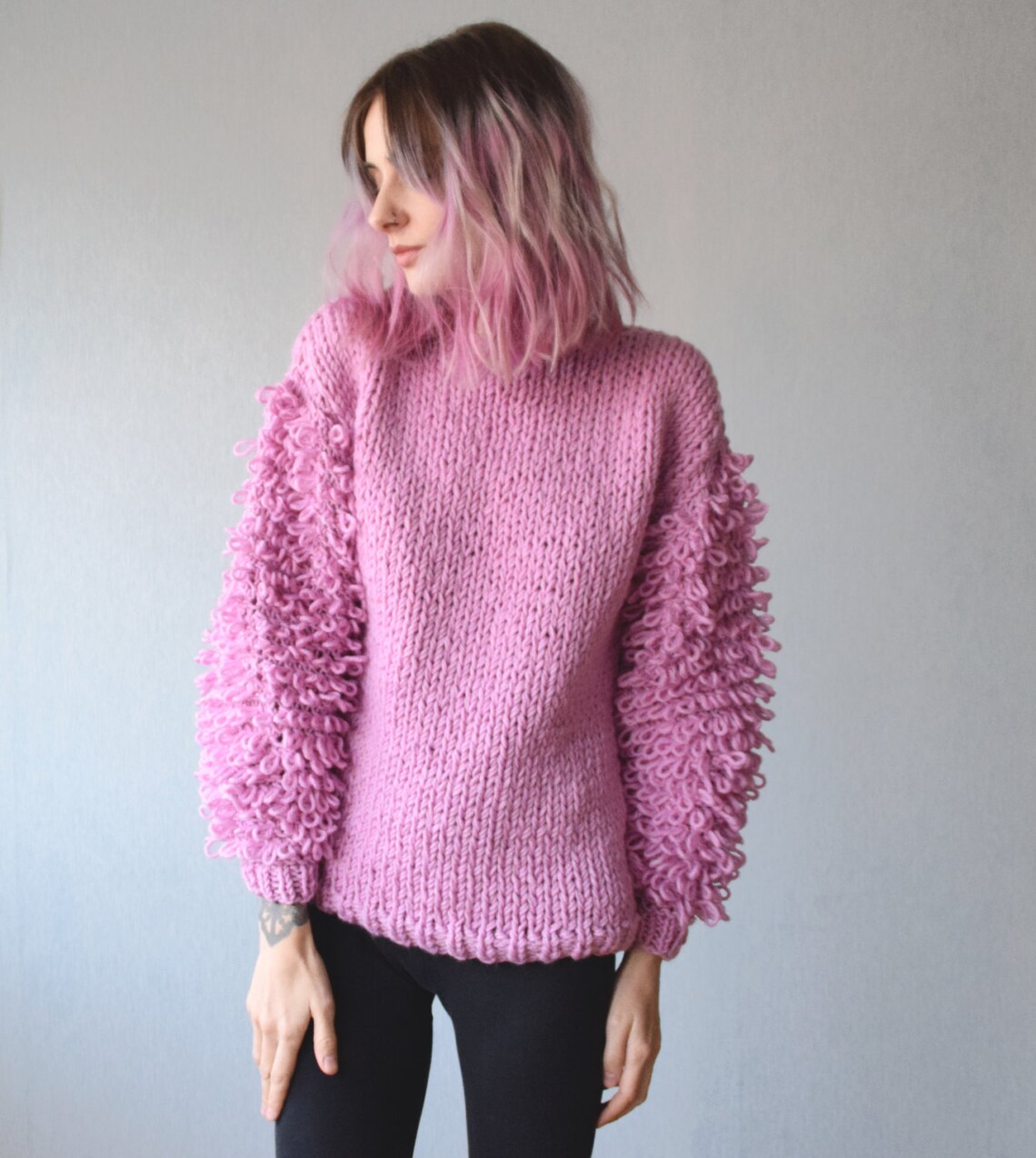 Slouchy Sweater With Loopy Sleeves. Chunky Sweater. Cozy | Etsy